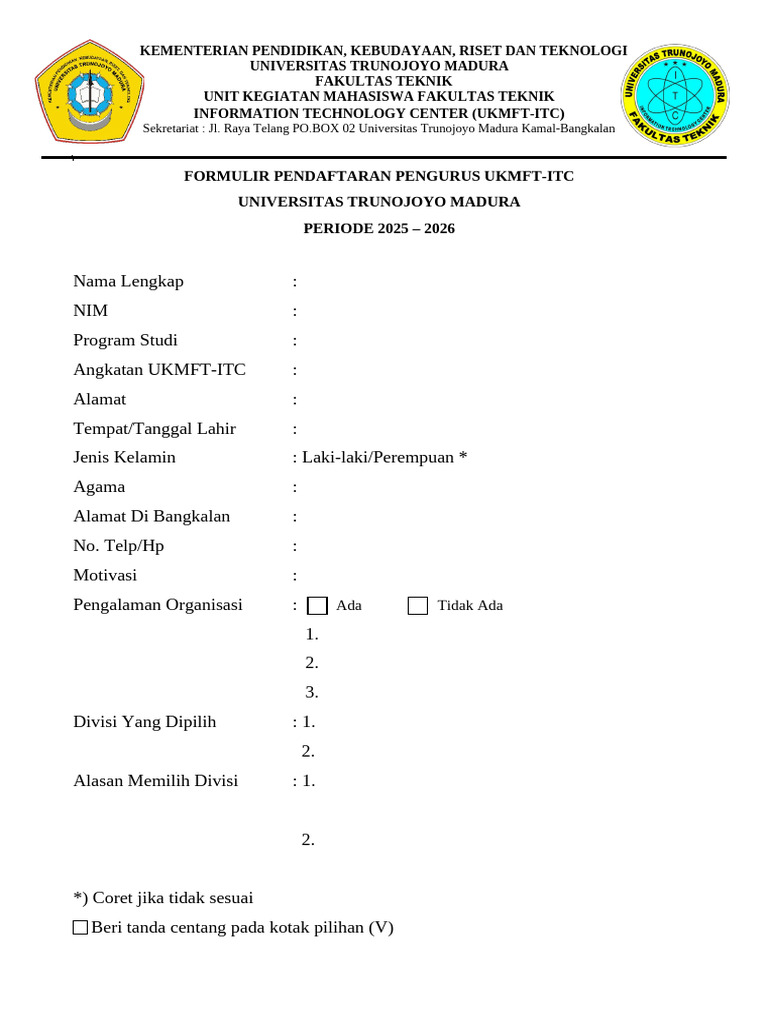 Formulir Pendaftaran UKMFT-ITC 2025-2026 | PDF