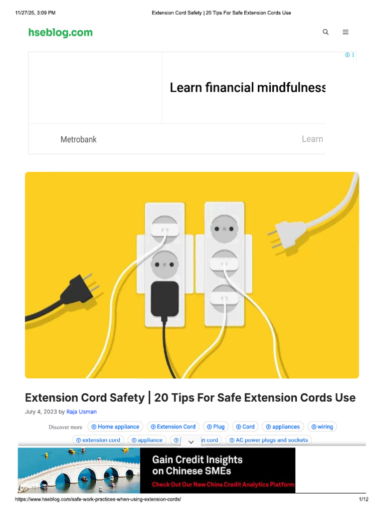 Extention Cord Safety 20 Tips for Safe Extension Cords Use. | PDF