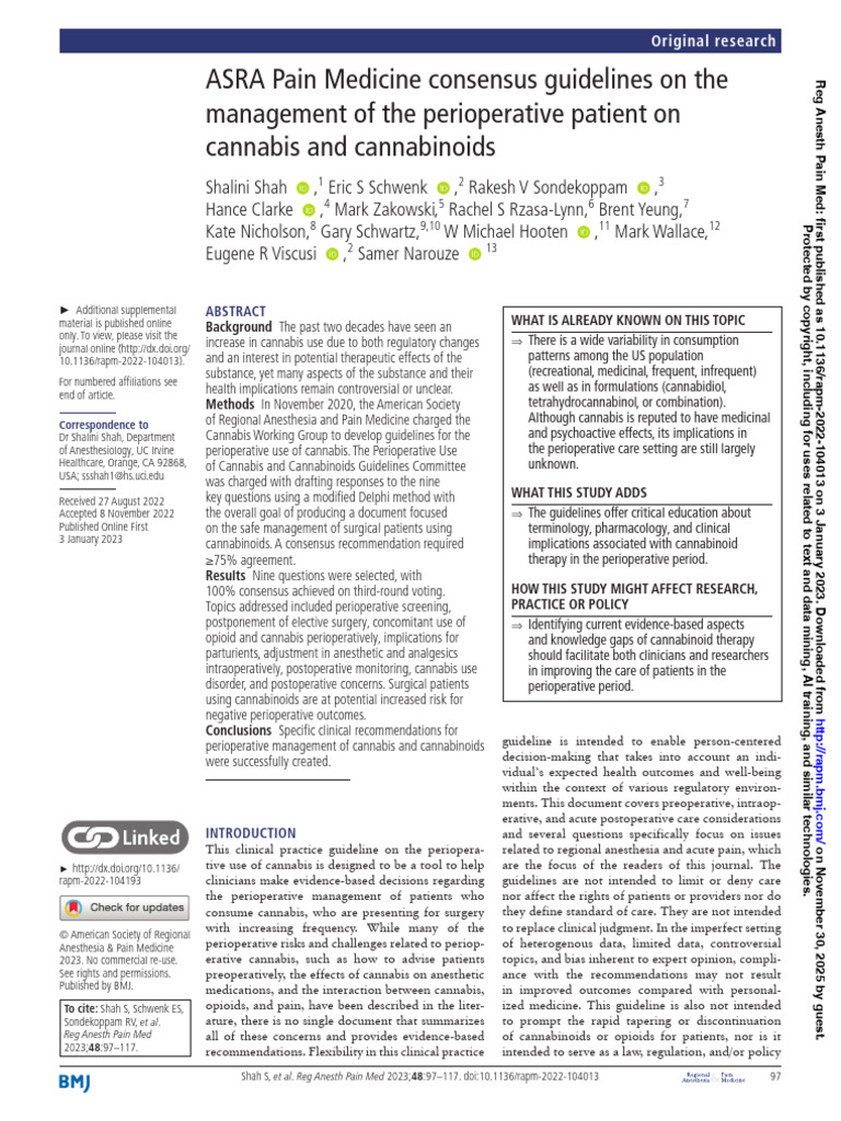 ASRA Cannabis Guideline-2023 | PDF | Tetrahydrocannabinol | Cannabis (Drug)