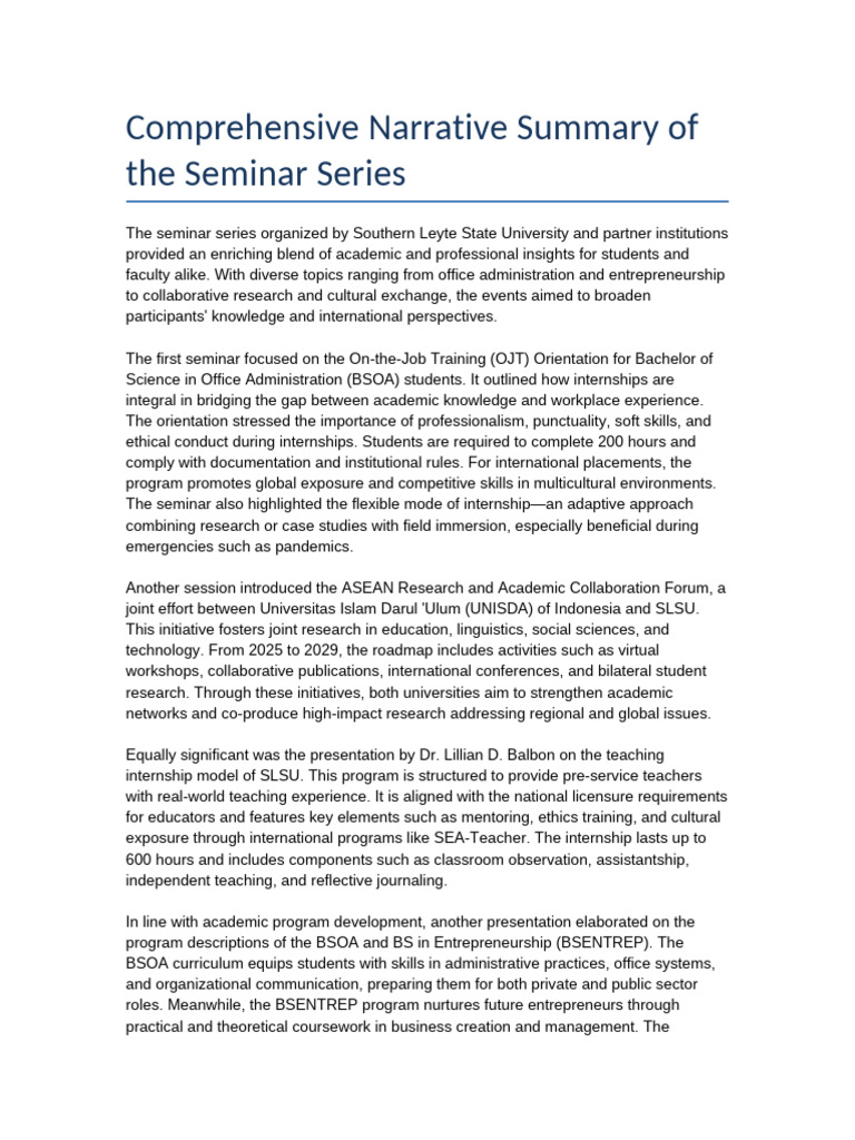 Seminar_Narrative_Summary_English | PDF | Learning | Cognition