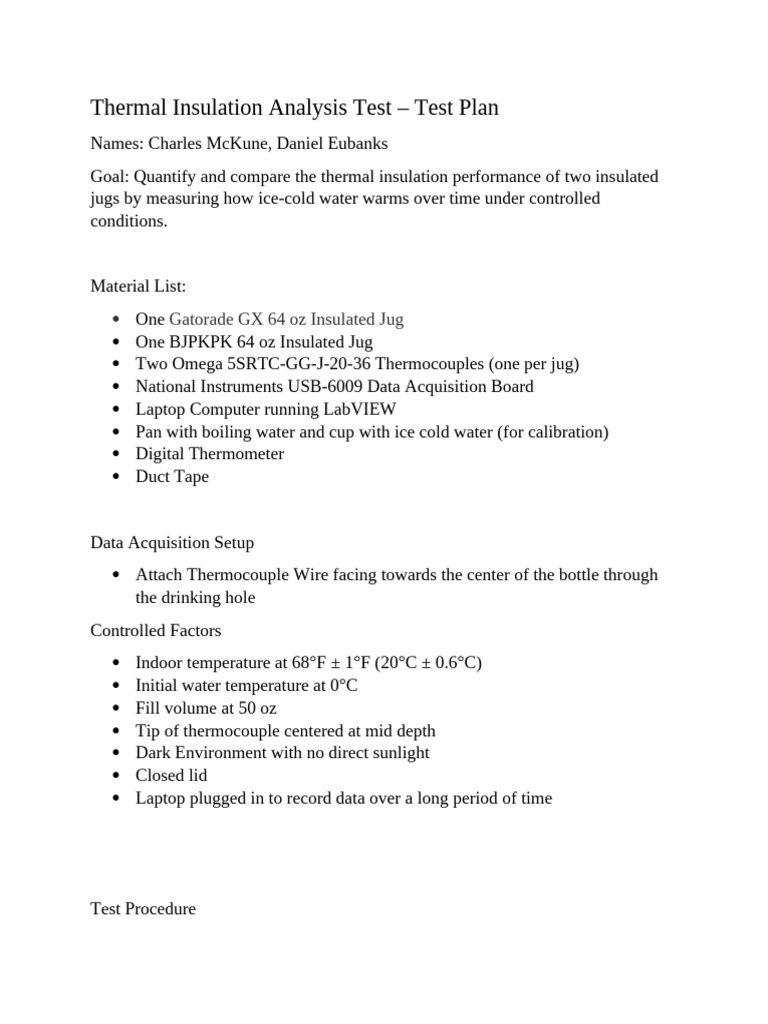 Thermal Insulation Analysis Test | PDF