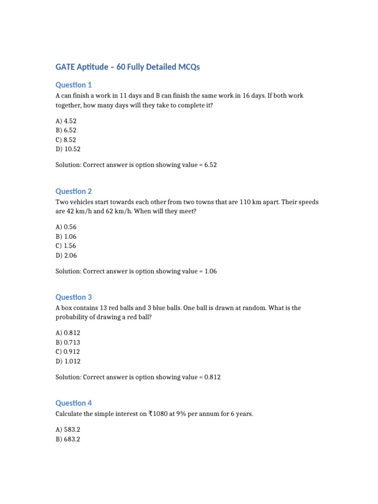 GATE Aptitude 60 Detailed | PDF | Ratio | Prices