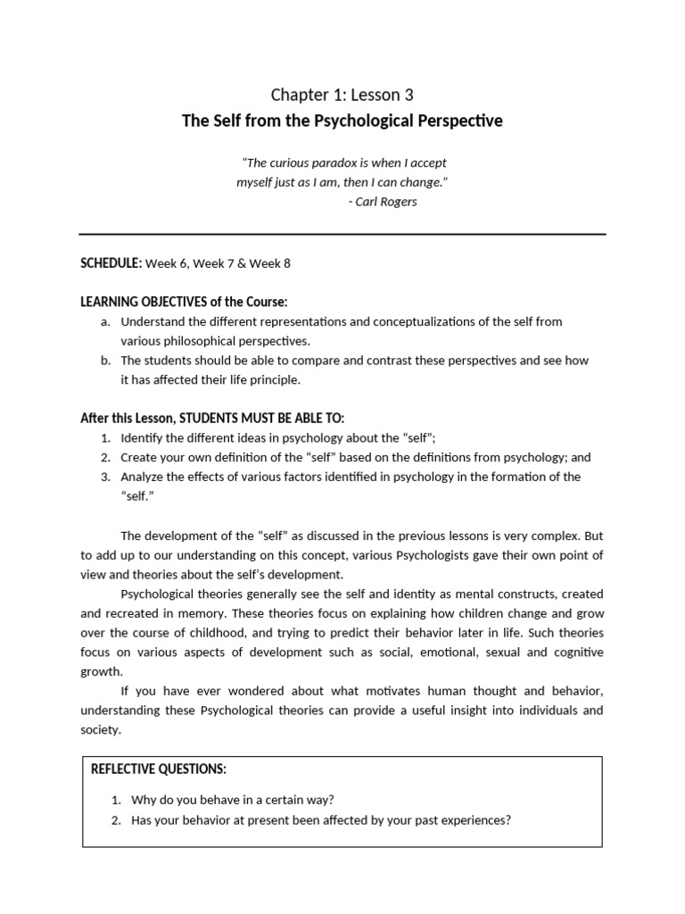 Lesson 3 - Psychological View of the Self (1) | PDF | Self Efficacy ...