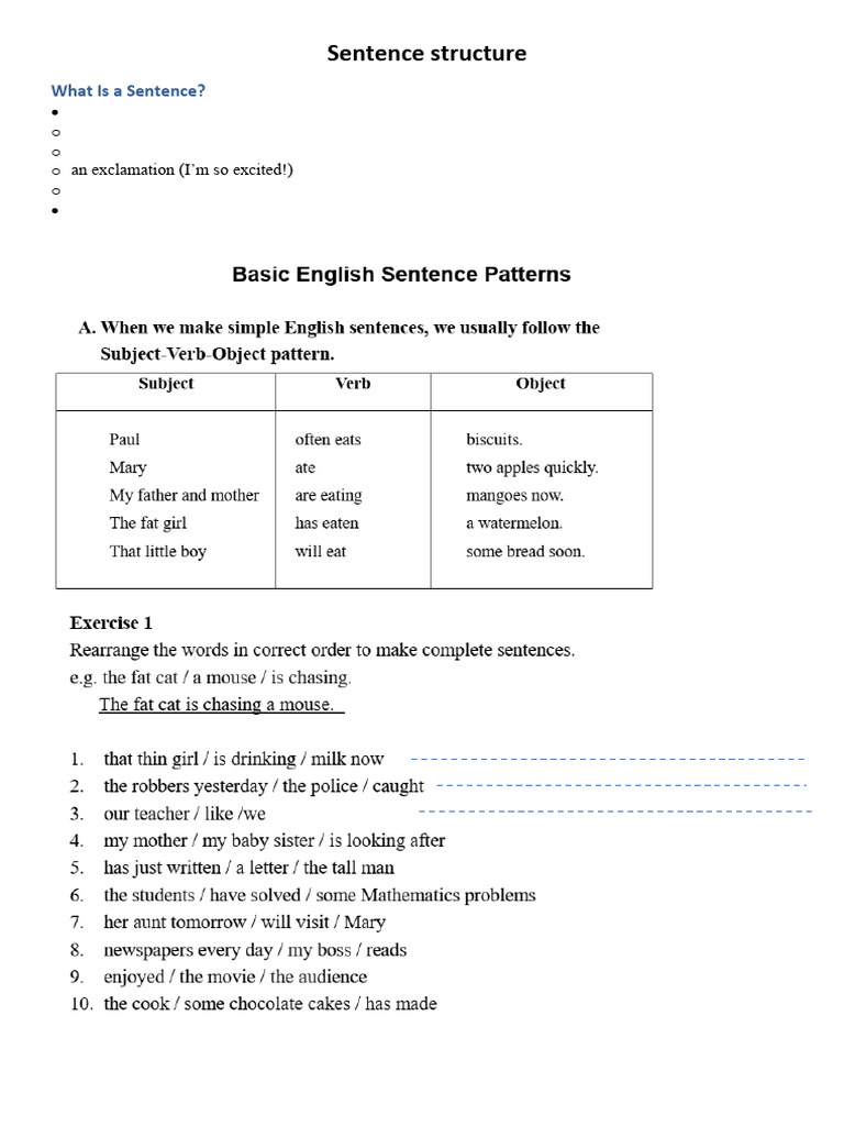 5 - 6 - 2 Lesson Sentence Structure 1 | PDF
