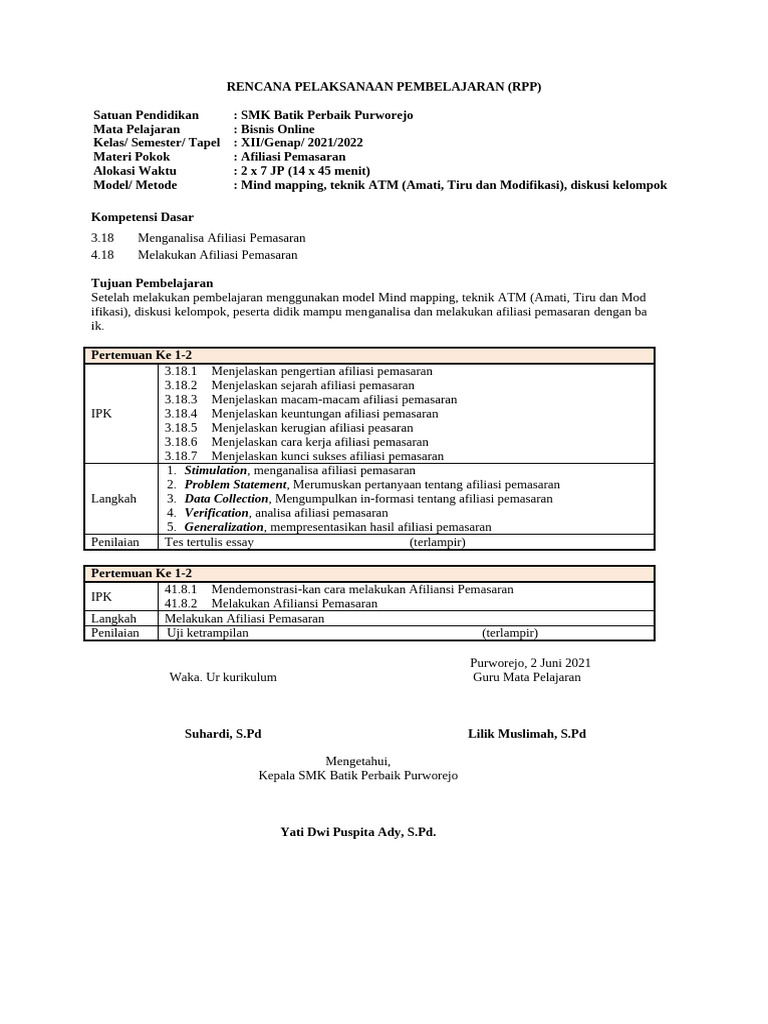 7 Rpp Bisnis Online Kelas Xi Kd 3.18 | PDF