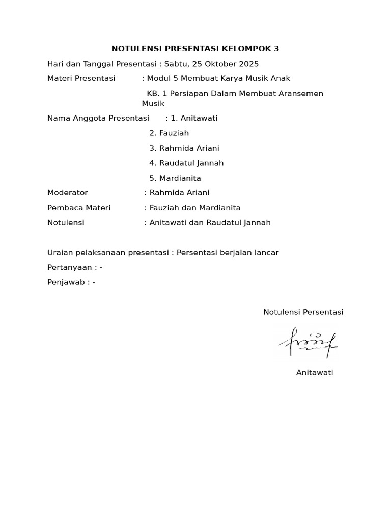 Notulensi Keterampilan Musik Dan Tari | PDF