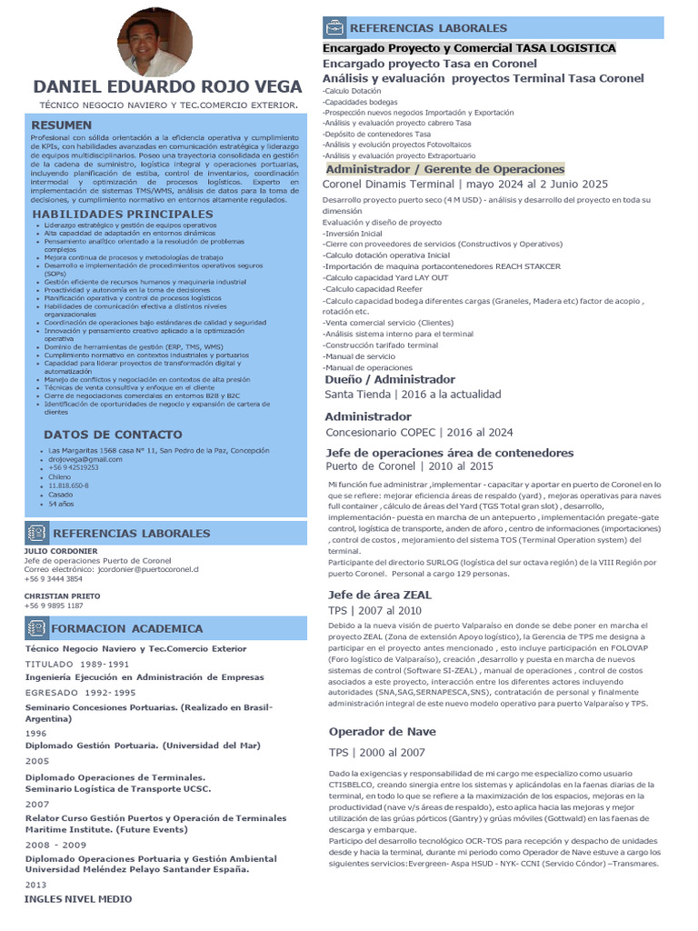 CV Daniel Rojo Vega | PDF | Logística | Puerto