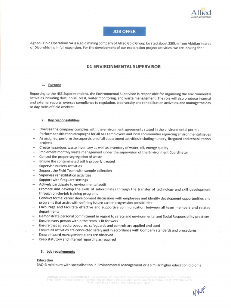 Job Posting - Environmental Supervisor | PDF