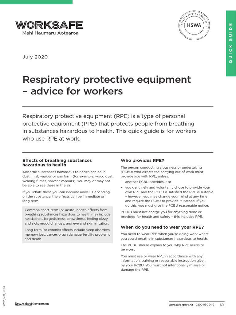 WKS 5 RPE Advice For Workers QG | PDF | Personal Protective Equipment ...
