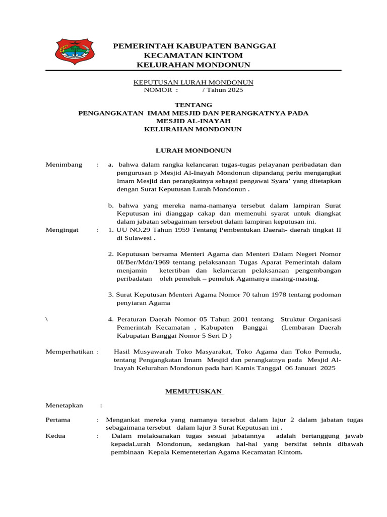 Sk Imam Panitia Mesjid Kelurahan | PDF