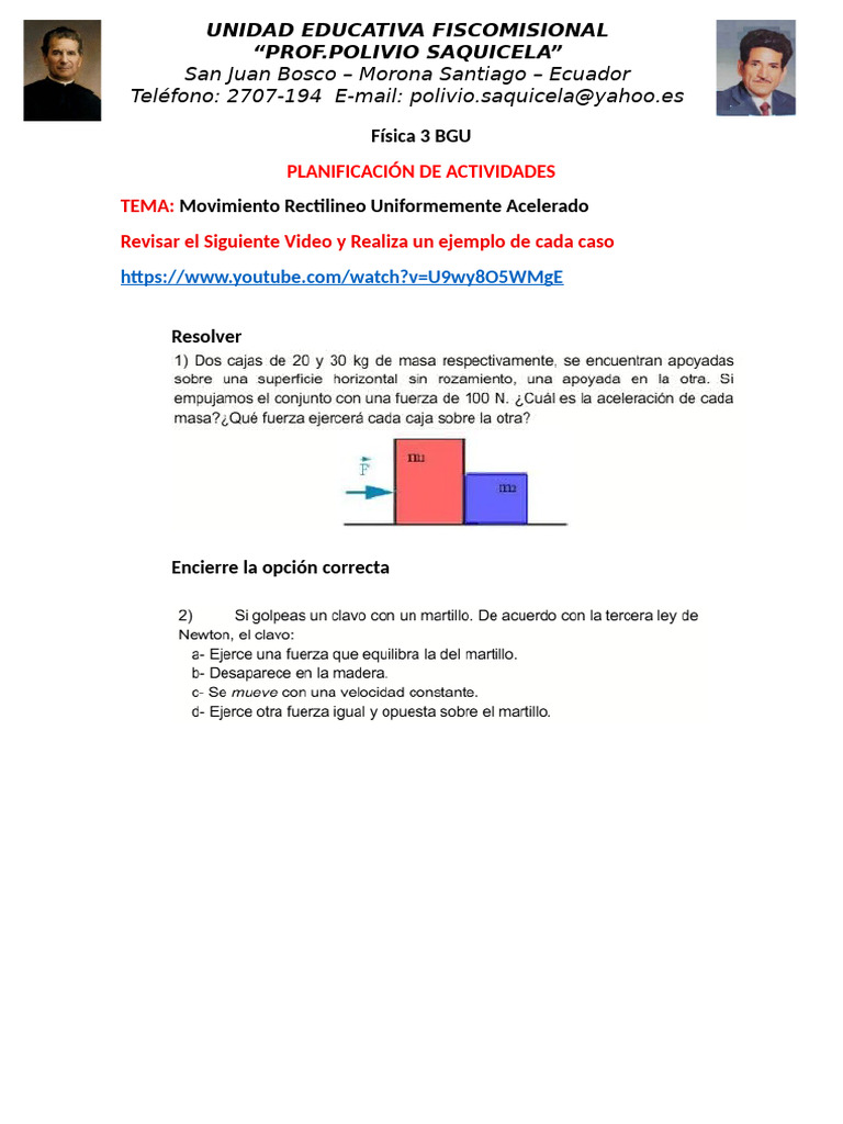 Planificación Para Lunes 17-11-2025 Fisica 3 BGU | PDF