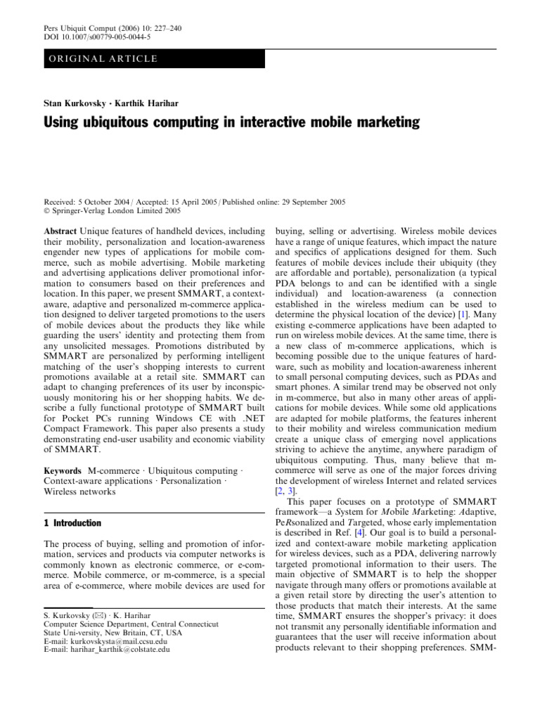 Using Ubiquitous Computing in Interactive Mobile Marketing | PDF | Web ...
