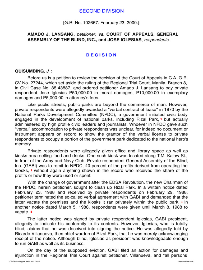 Lansang vs. GABI: Eviction Case Ruling | PDF | Lawsuit | Damages