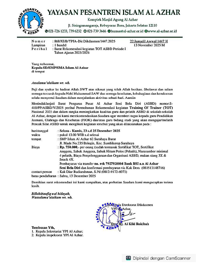 Surat Dan Proposal TOT Semester 1 20252026 | PDF
