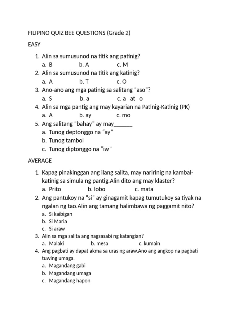 Filipino Quiz Bee Questions | PDF