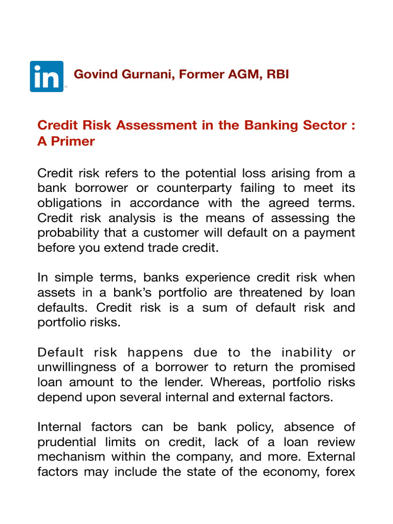 Credit Risk Assessment in The Banking Sector - A Primer | PDF | Credit ...