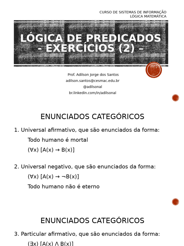 Exercícios de Lógica de Predicados | PDF