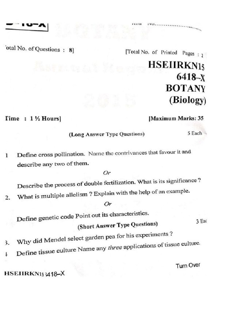 Botany Previous Year Papers | PDF
