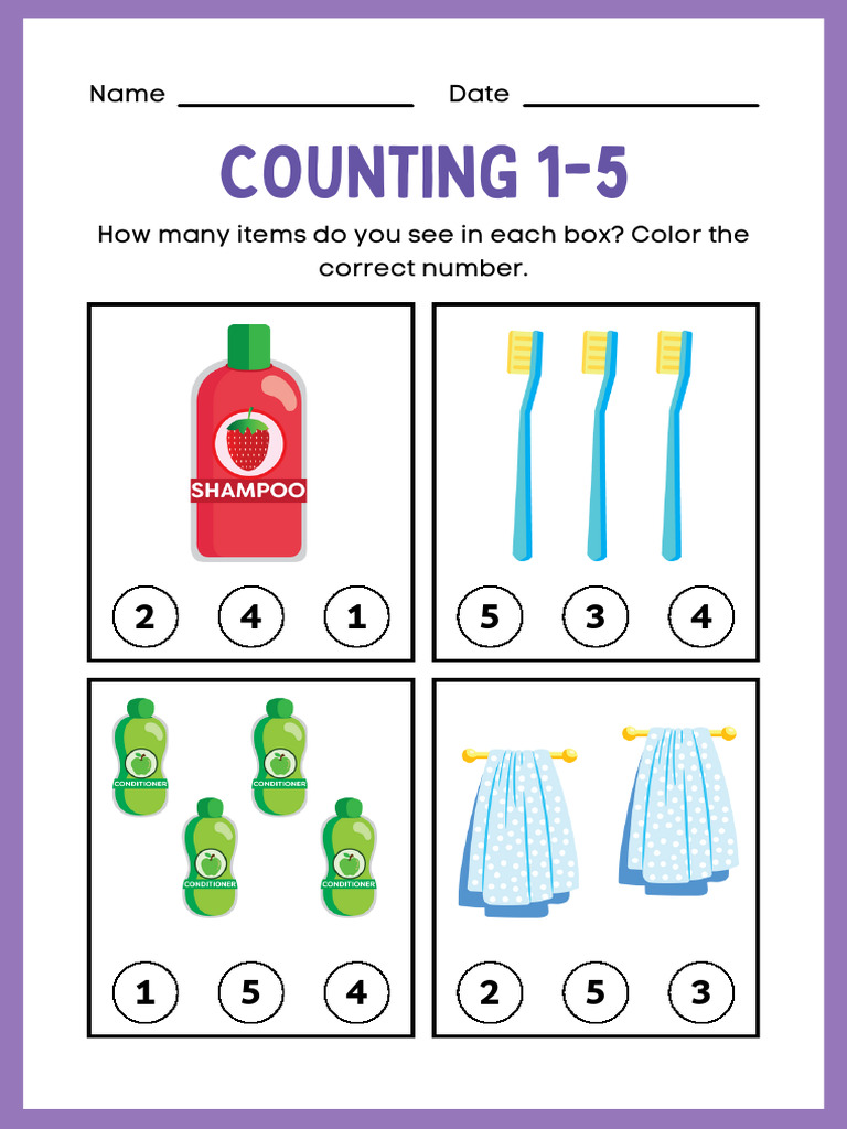 Counting 1-5 Math Kindergarten Worksheet in Colourful Illustrative ...