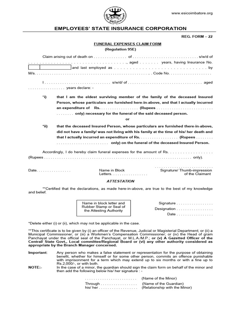Forms Esic New Form22 | PDF | Expense | Justice