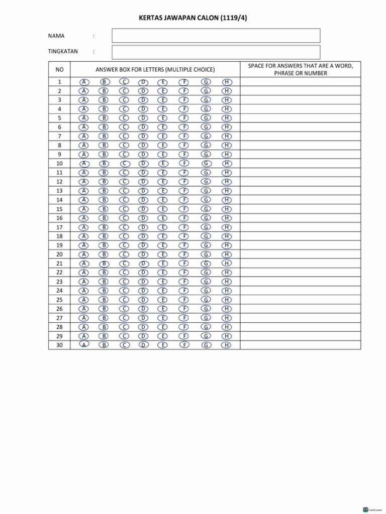 LISTENING Answer Sheet | PDF