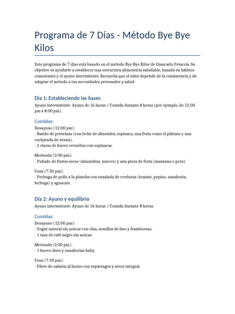 Programa Bye Bye Kilos | PDF | ensalada | Alimentos