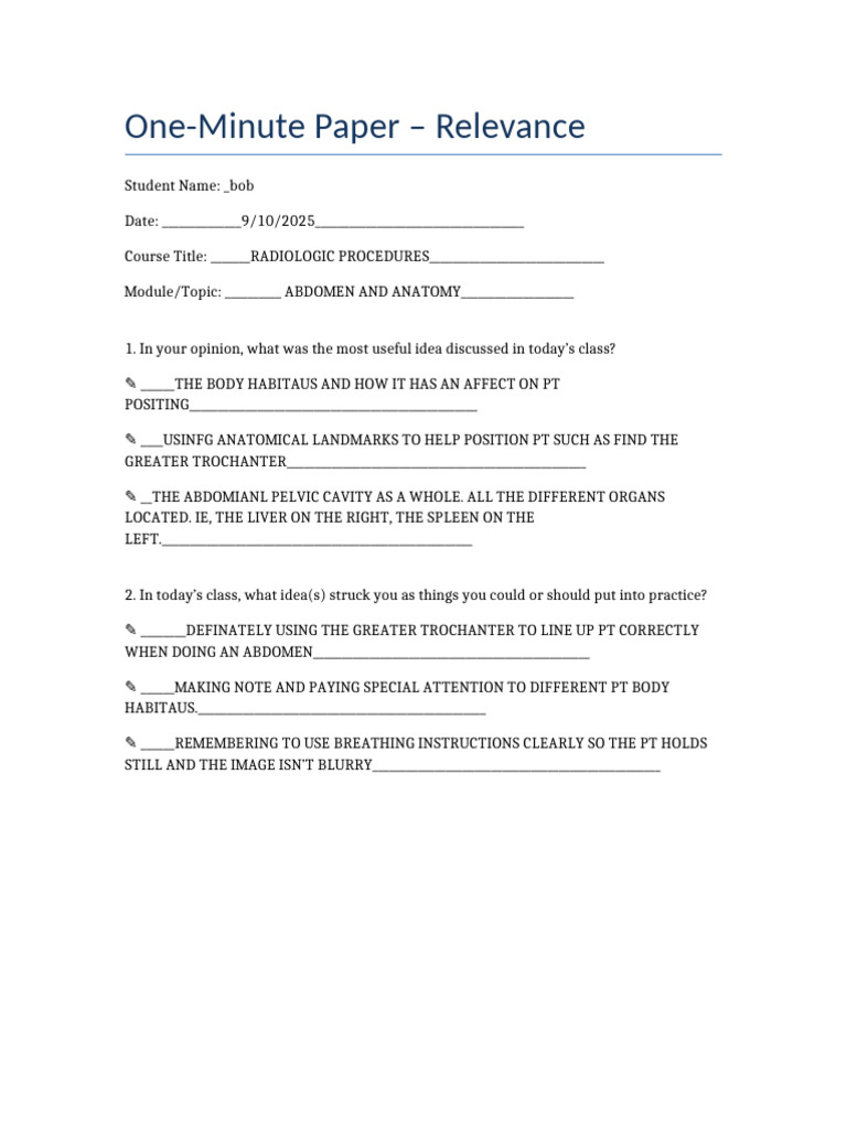 One-Minute Paper - Relevance | PDF