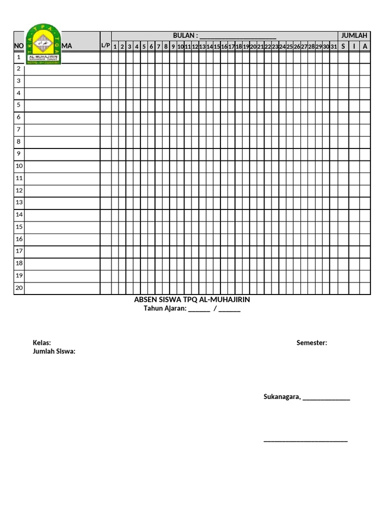 Format Absensi Ver Buku Tulis Standar A5 | PDF