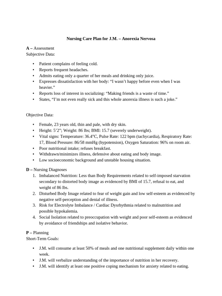 Nursing Care Plan ADPIE JM Anorexia | PDF | Anorexia Nervosa | Clinical ...