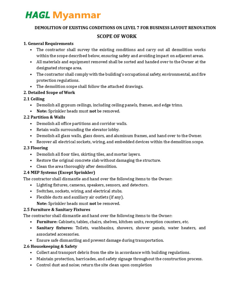 Demolition Scope of Work 7F | PDF