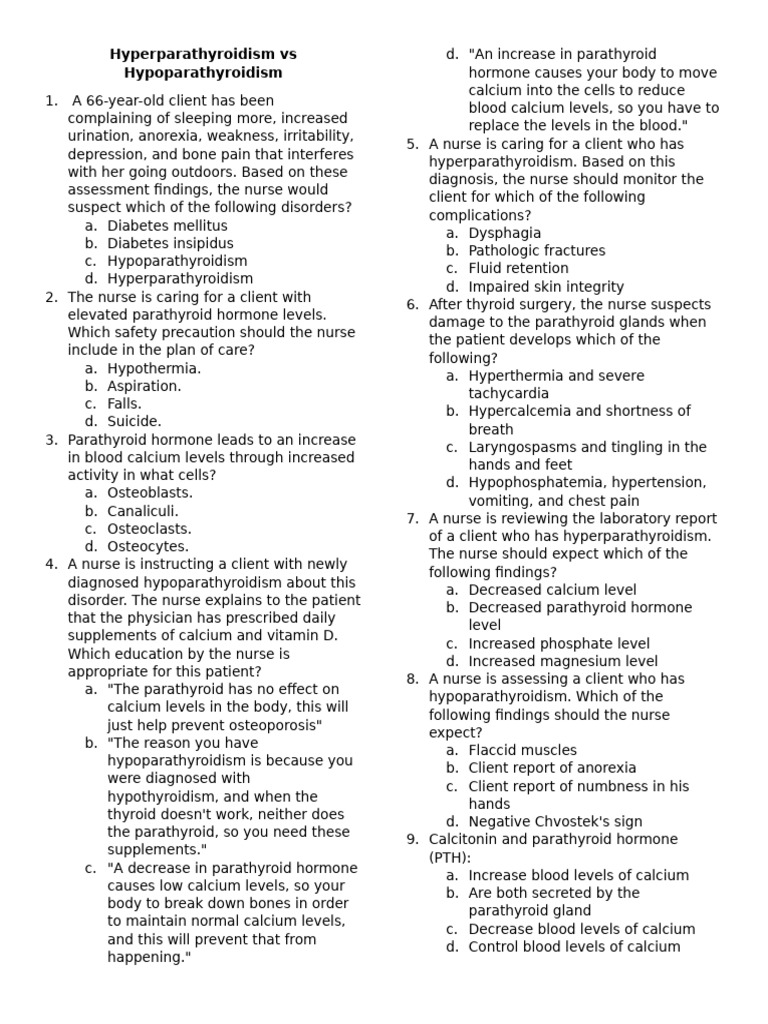 Hyperparathyroidism vs Hypoparathyroidism Guide | PDF | Parathyroid ...