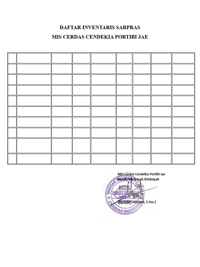 Inventaris Sarpras MIS Cerdas Cendekia | PDF
