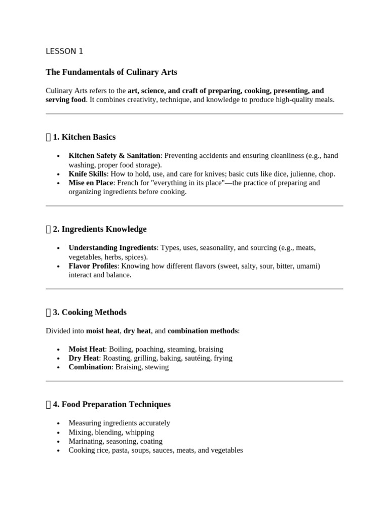 Culinary Arts Fundamentals Guide | PDF | Cooking | Cuisine