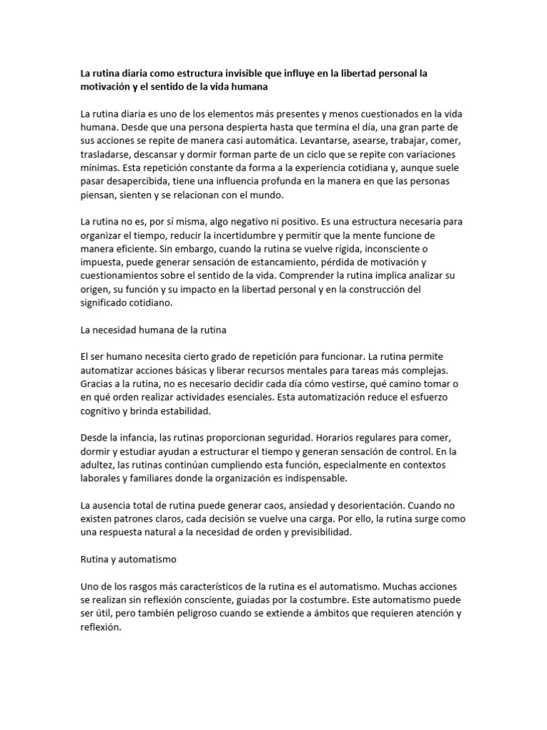 La rutina diaria como estructura invisible que inf | PDF | Motivacional ...
