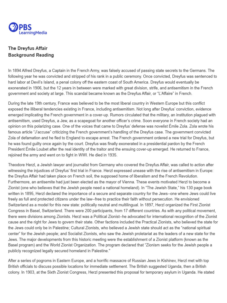 The Dreyfus Affair: Antisemitism and Zionism | PDF | Zionism | Dreyfus ...