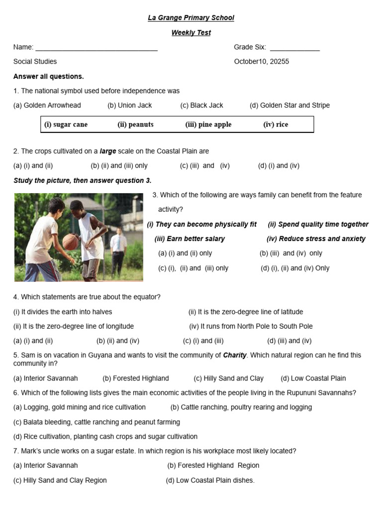 Grade Six Social Studies Weekly Test | PDF | Agriculture