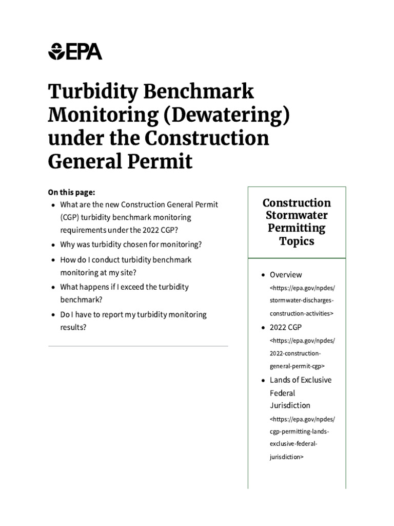 Turbidity Benchmark Monitoring (Dewatering) Under The Construction ...