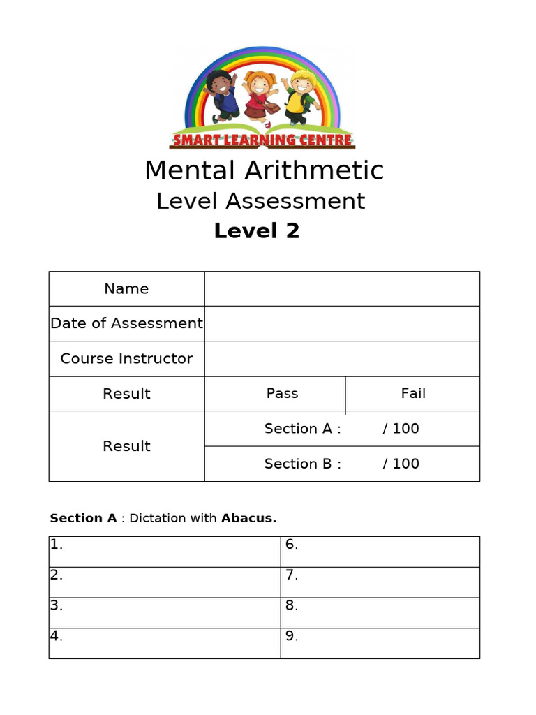 Level 2 Mental Arithmetic Assessment | PDF