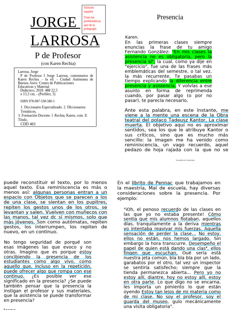Lectura Presencia. Larrosa 2018 | PDF | Verdad | Michel Foucault
