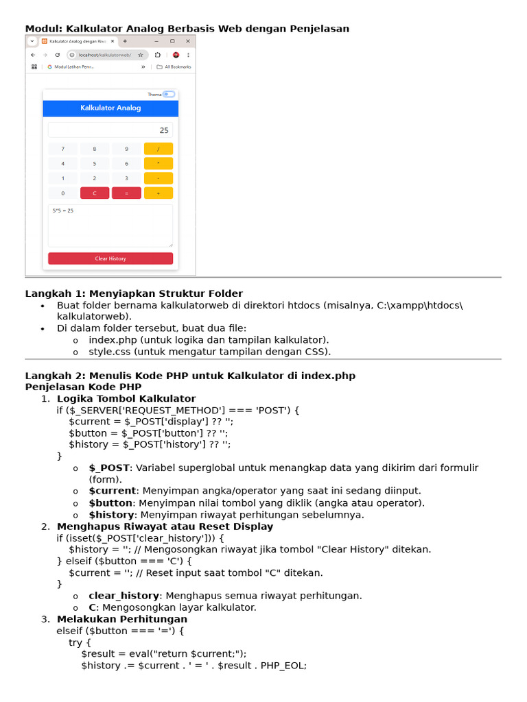 Kalkulator Web PHP: Panduan Lengkap | PDF