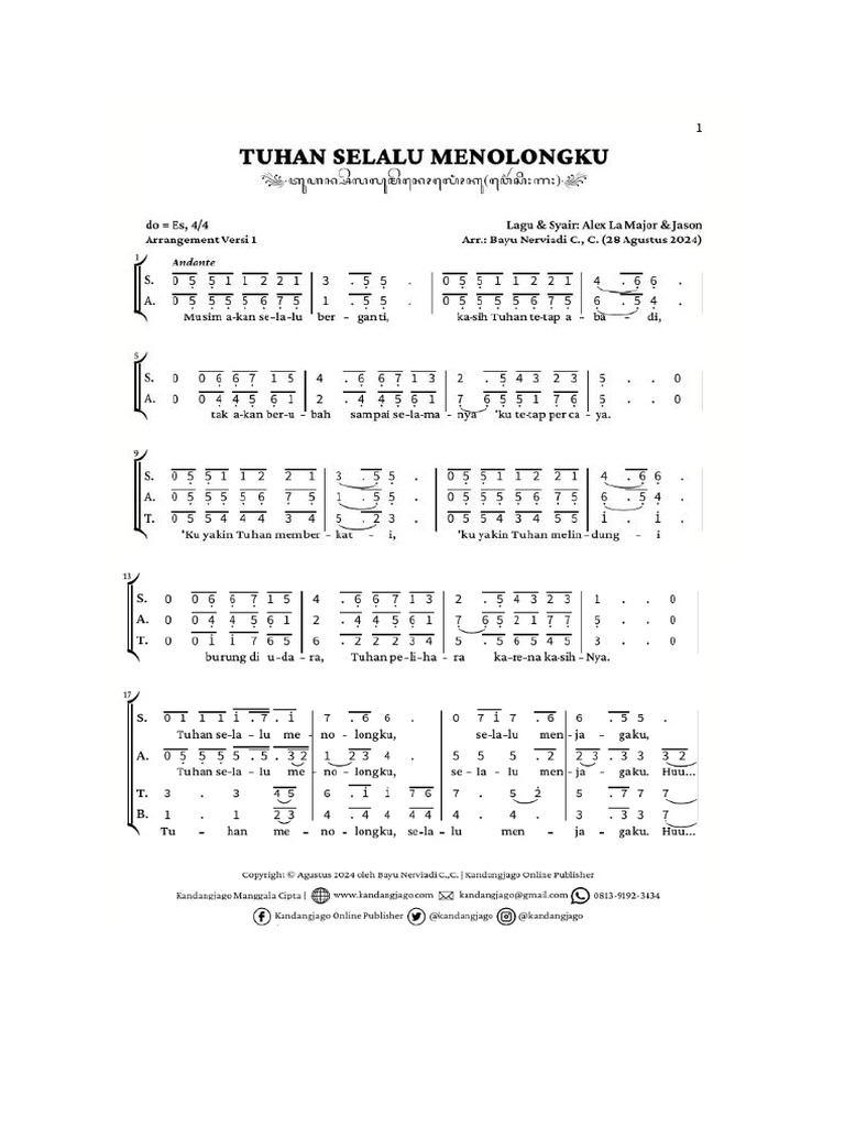Partitur Tuhan Selalu Menolongku | PDF