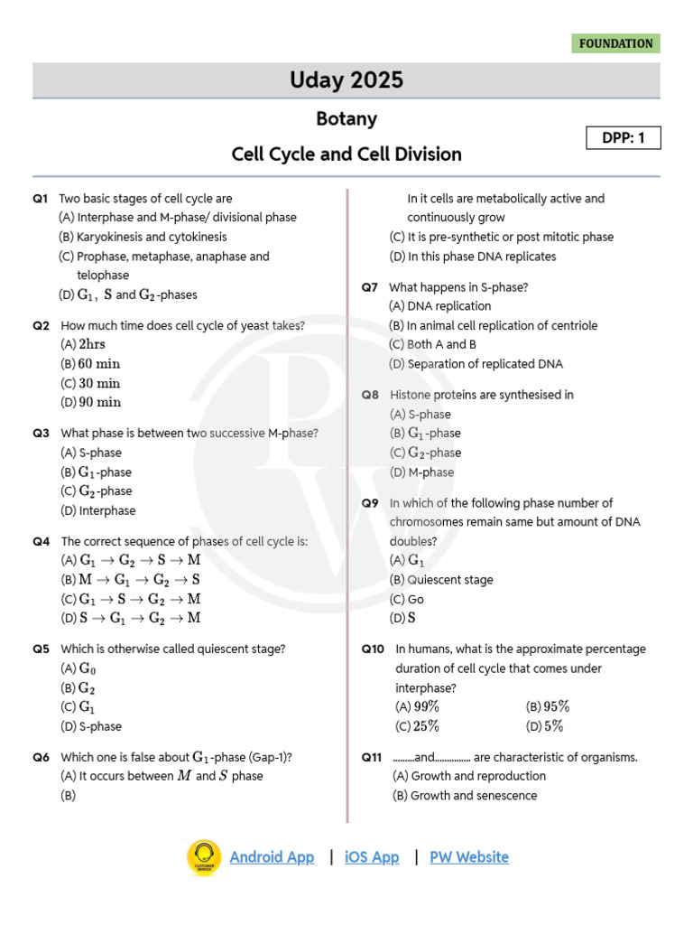 Cell Cycle and Division Quiz Answers | PDF | Mitosis | Cell Cycle