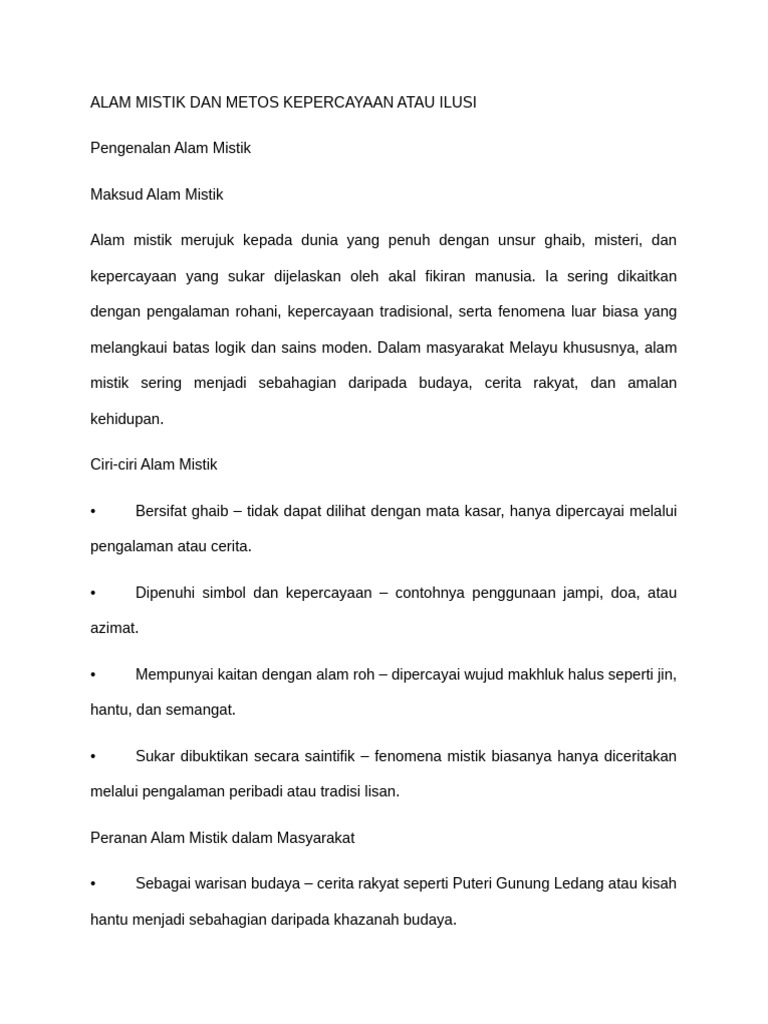 Alam Mistik Dan Metos Kepercayaan Atau Ilusi | PDF