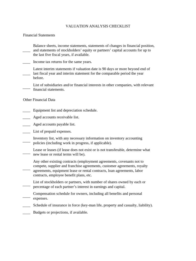 Valuation Analysis Checklist | PDF | Expense | Valuation (Finance)