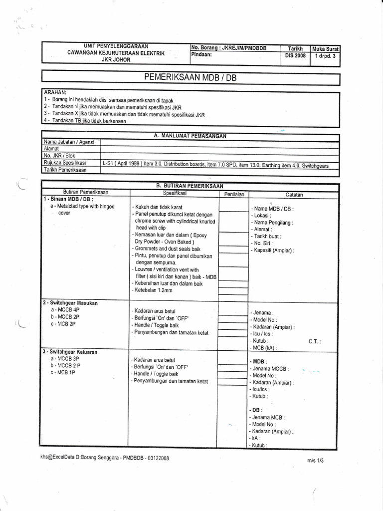 Pemeriksaan MDB/DB JKR Johor | PDF