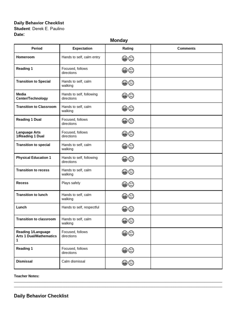 Daily Behavior Checklist for Students | PDF | Schools