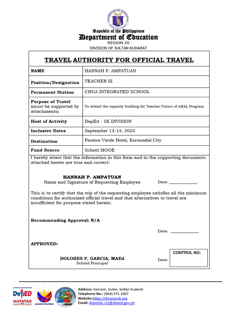 Travel Order | PDF