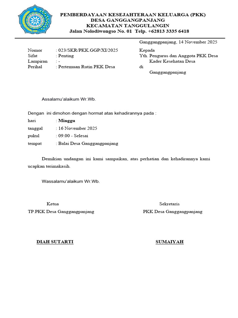 Und. Pertemuan Rutin PKK DESA | PDF