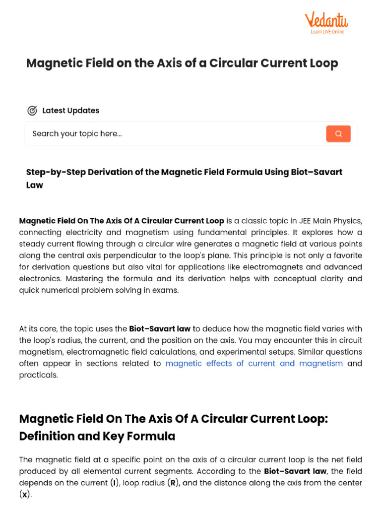 Magnetic Field On The Axis of A Circular Current Loop | PDF