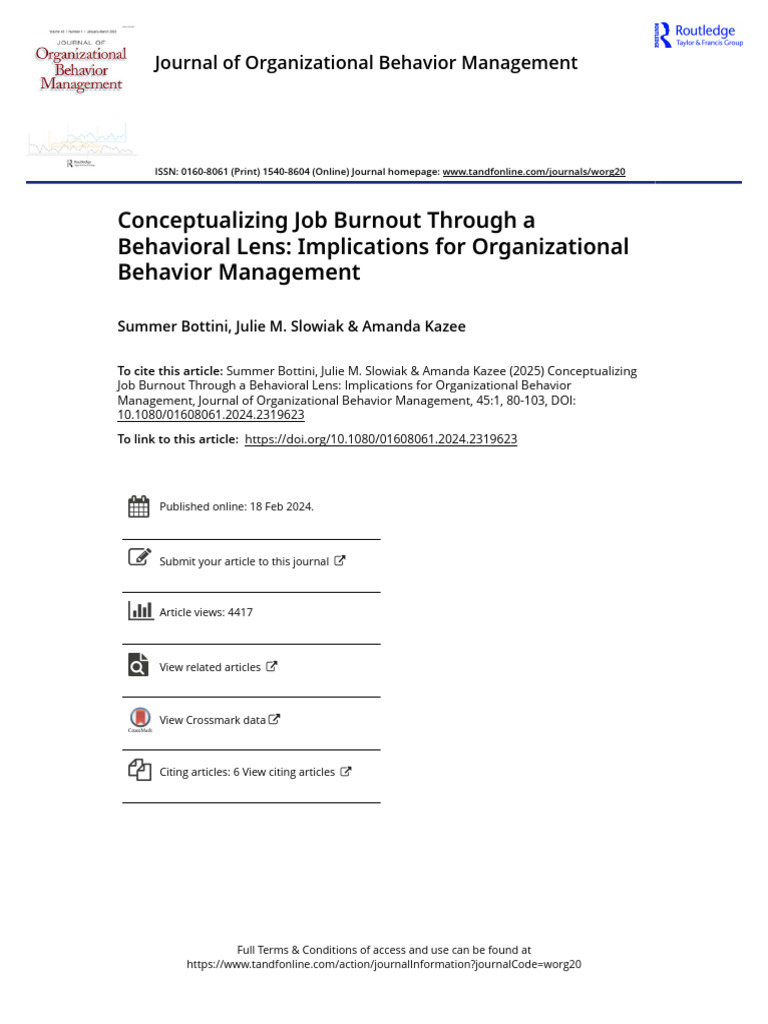 Conceptualizing Job Burnout Through A Behavioral Lens Implications For ...